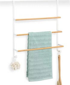 Zeller Present Věšák na ručníky na dveře, bílý kov, bambus, 51 x 13 x 56 cm
