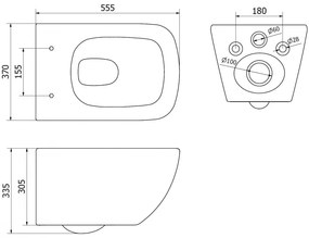 Mexen Timo, závěsná WC mísa 555x370x335 mm, Rimless Tornádo, bílá lesklá, 3365XX00T