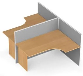 Rohový kancelářský pracovní stůl PRIMO s paravany, tvar T, nástěnka, 2 místa, bříza