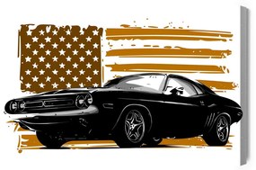 Obraz Americký Muscle Car Proti Béžové Americké Vlajce Nedostatek Nedostatek Přírodní plátno 100x70