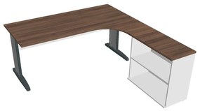 Sestava stolu a skříně levá 180 cm - Hobis Cross CE 1800 H L Dekor stolové desky: ořech, Dekor lamino podnože: bílá, Barva nohou: černá