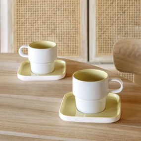 Žlutý porcelánový šálek a podšálek Kave Home Midori 180 ml