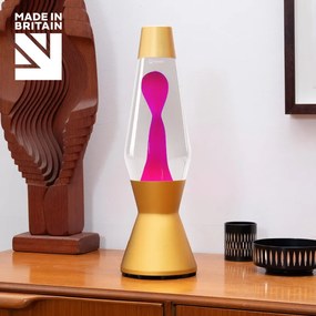 Mathmos Astro Gold, originální lávová lampa, zlatá s čirou tekutinou a růžovou lávou, 43cm