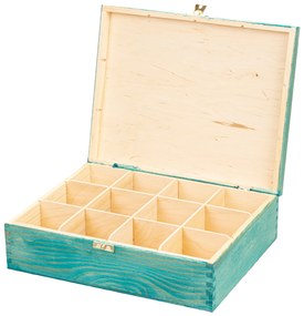 FK Dřevěná krabička na čaj s přihrádkami, se zámkem - 29x23x8 cm, Přírodní