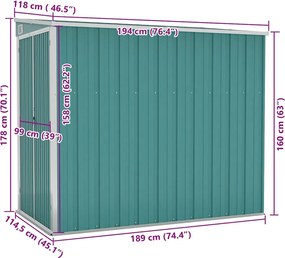 vidaXL Zahradní kůlna 118 x 194 x 178 cm pozinkovaná ocel [316222] Barva: Zelená