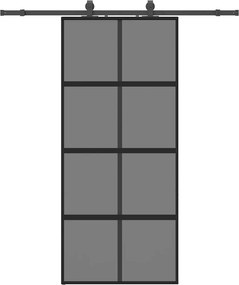 Posuvné dveře se sadou kování černé 90x205 cm Tvrzené sklo 3375836