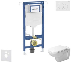 Geberit Duofix - Set předstěnové instalace, klozetu a sedátka Duravit D-Code, tlačítka Sigma01, Rimless, SoftClose, alpská bílá SANI11CP3101