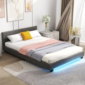Costway Postel s LED osvětlením čalouněná s lamelovým roštem rám