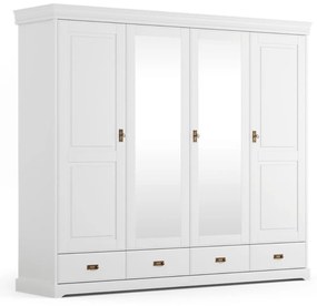 Bílý nábytek Šatní skříň 4D Toskania se zásuvkami, bílá, masiv, borovice, TAHOMA