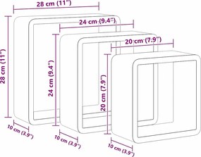 vidaXL Nástěnné police kostky 3 ks MDF [323952] Barva: Bílá