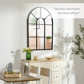 HOMCOM Obloukové okenní nástěnné zrcadlo 91x60cm s kovovým rámem ze skla do obývacího pokoje ložnice jídelny předsíně v černé barvě | Aosom.de