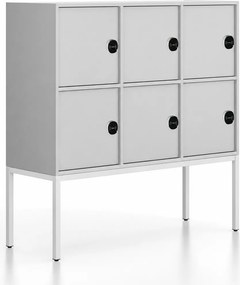 Kancelářská skříň FRAME, nízká, bílá podnož, 6x dveře, 1299 x 450 x 1331 mm, RFID zámek, šedá