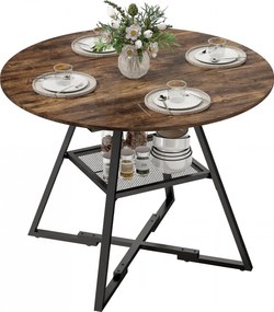 HOMCOM kulatý jídelní stůl pro 4, průměr 100 cm × výška 76 cm, industriální kuchyňský stůl s velkou deskou a odkládací polici, kovový rám, rustikální