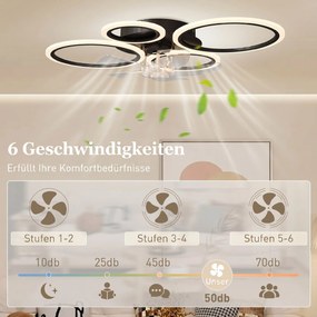 HOMCOM LED stropní ventilátor se světlem, tichý 30" (77 cm) s dálkovým ovládáním — 6 rychlostí, 3 teploty světla, DC motor, časovač — černý