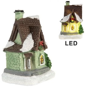 Zelený vánoční dekorační domeček s LED světýlky Hoefkens – 5x5x7 cm