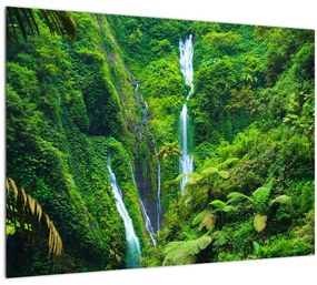 Skleněný obraz - Vodopády Madakaripura, východní Java, Indonésie (70x50 cm)