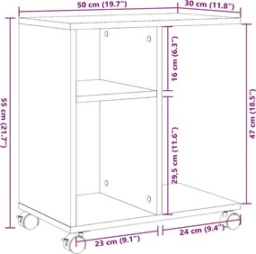 vidaXL Odkládací stolek na kolečkách 50x30x55 cm kompozit [840574] Barva: dub sonoma
