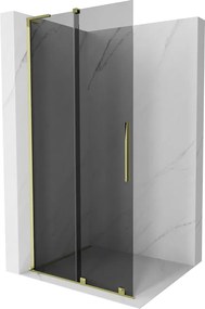 Mexen Velar L, posuvná sprchová zástěna Walk-in 110 x 200 cm, 8mm šedé sklo, zlatá lesklá, 871-110-003-43-50