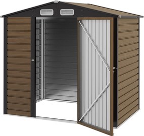 Zahradní kůlna Outsunny 190x131x188 cm - Venku umístěný úložný domek s 2 větracími okny a dveřmi pro terasu, balkon a patio - Dub