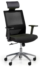 Kancelářská židle se síťovaným opěrákem WOLF II, nastavitelné područky, hliníkový kříž, černá
