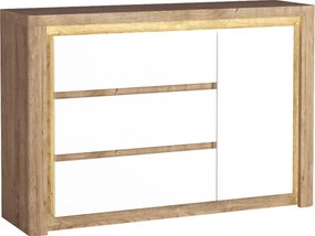 LIVINIO | komoda L-15 s policí a zásuvkami | 144 cm | V CENĚ LED LIŠTA | ribbeck/bílá lesk