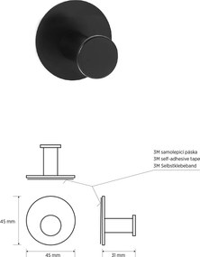 Sapho Sapho, X-ROUND samolepící háček, černá mat, XR219B