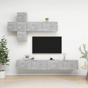 7dílný set TV skříněk betonově šedý dřevotříska 3079129