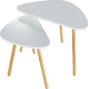 Tempo Kondela Oválný konferenční stolek BISMAK, set 2 kusů, bílá/přírodní