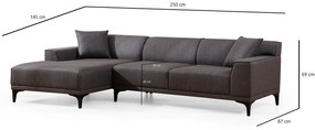 Designová rohová sedačka Dellyn 250 cm antracitová - levá