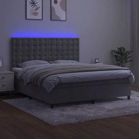 Box spring postel s matrací a LED světle šedá 160x200 cm samet 3136371