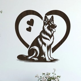 dřevo života Dřevěný obraz sedícího Německého ovčáka v srdci Zvolte rozměr (cm): 40x38, Zvolte barvu dekoru: Wenge