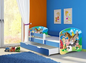 Dětská postel - Farma 2 160x80 cm + šuplík modrá