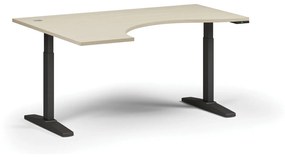 Výškově nastavitelný stůl, elektrický, 675-1325 mm, ergonomický levý, deska 1600x1200 mm, černá podnož, bílá