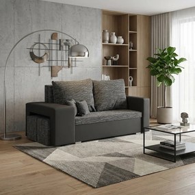 Rozkládací pohovka MILAN 2 + 2 taburety Šedá/černá