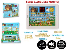 Naučný tablet moudré sovy dvojjazyčný CZ+AJ plast 24x19x2cm na baterie se zvukem v krabici 32x23x3cm
