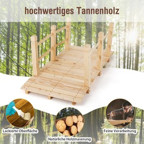 Costway Dřevěný most se zábradlím Zahradní most pojme až 100 kg Most z masivního