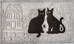 Rohožka 2 kočky ve městě, 76 × 46 cm – s 3D motivem, do bytu i ke vchodu, odolná, s elegantními kočičími siluetami