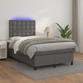 Box spring postel s matrací a LED šedá 120x200 cm umělá kůže 3135937