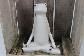 Krémová dekorační soška sedící žába 23cm