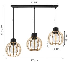 Závěsné svítidlo TIMBER 8, 3x dřevěné stínítko