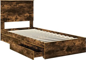 Postel s úložným prostorem se zásuvkou Kouřový dub 90 x 190 cm 3409591