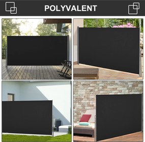 Zatahovací boční markýza Outsunny dim. 3L x 1.6H m, kovová, waterproof, UV-odolná, vysokohustotní 180 g/m², černá | Aosom