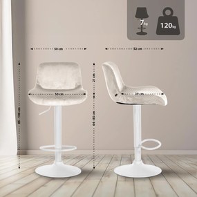 2x Barová židle Solon - samet, bílý rámeček krém