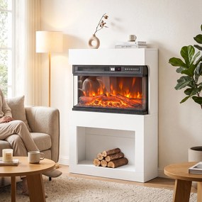 HOMCOM elektrický nástěnný krb s 3D efektem plamene a římsou, 64 cm, bílý