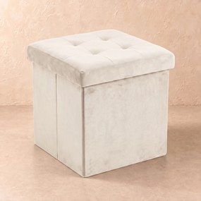 Puf s úložným prostorem, sametový, skládací, 38 × 38 × 38 cm, béžový