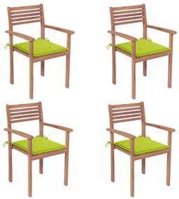 Zahradní židle 4 ks jasně zelené podušky masivní teak,  3062300