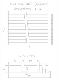 Dekorační obkladový SLAT panel 50-10 celomasiv Půlpanel buk 4000x300