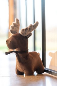 Hnědá sametová zarážka do dveří sob Reindeer – 30*12*35 cm