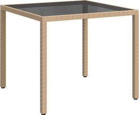 Zahradní stůl 90 x 90 x 75 cm tvrzené sklo a polyratan béžový 316703