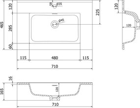 Mexen Orio, koupelnová skříňka 70 cm s umyvadlem Otis, 2 zásuvky, grafitová matná/bílá matná, 91A10-07047-2-BFF66-W18M01
